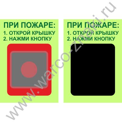 Фотолюминесцентный знак кнопки включения установок (систем) пожарной ...