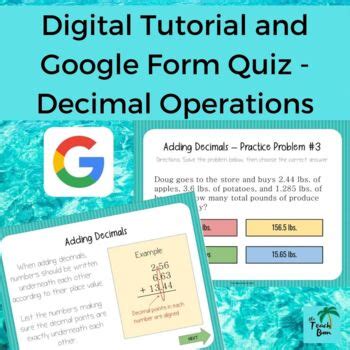 Digital Tutorial And Google Quiz Decimal Operations By The Teach Bum
