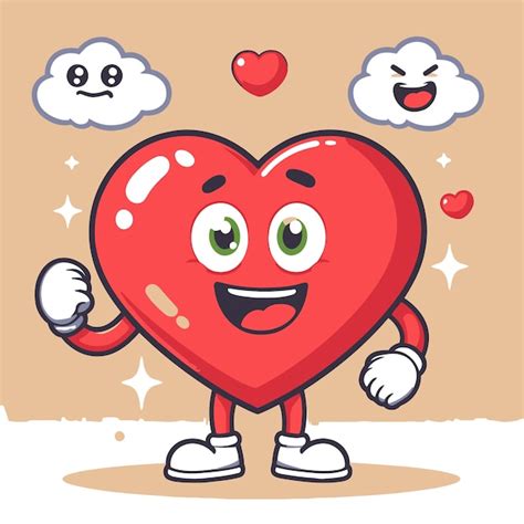Personaje de dibujos animados de corazón rojo con vector de cara
