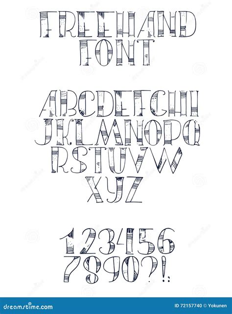 与英国信件的徒手画的手拉的字体从a到z，从0的数字到9 字母表序列画与小点、冲程和林 库存例证 插画 包括有 临时 标点 72157740