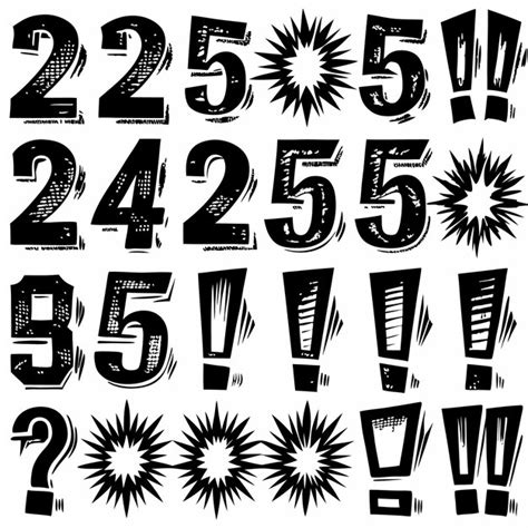 A Set Of Hand Drawn Grunge Styled Numbers Question Mark And Exclamation