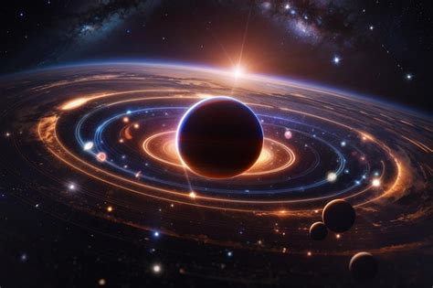 Premium Photo Glowing Satellite Orbits Planet In Star Filled Galaxy