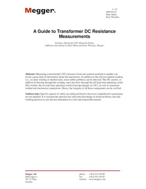 Pdf Guide To Transformer Resistance Testing Dokumen Tips