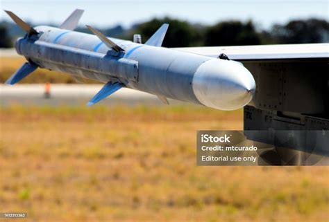 Aim120 Amraam Air To Air Missile On The Wing Tip Of An F16 Fig Stock