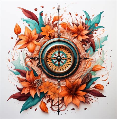 Premium Photo There Is A Clock With A Compass Surrounded By Flowers
