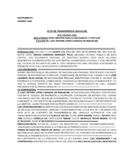 Acta De Transferencia Vehicular Pdf