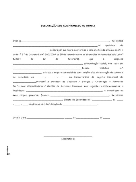 Minuta Declaração Compromisso Honra De Empresa Pdf