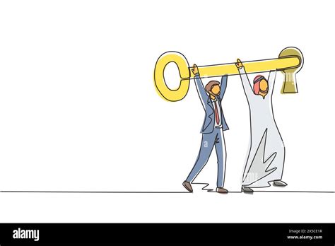 Continuous One Line Drawing Two Arab Male Figures Wearing Traditional