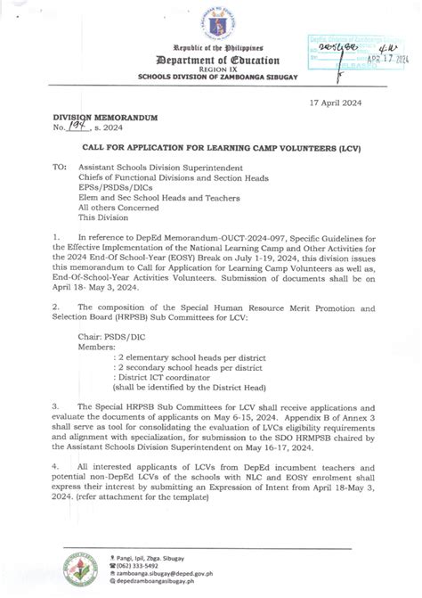 Dmno Additional Memo On The Conduct Of Nlc Program English For