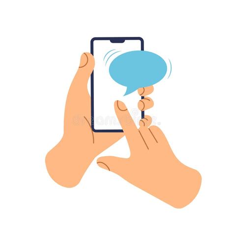 Hand Holds Smart Phone With Chat Bubble Template Stock Vector