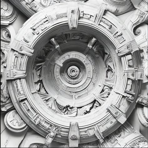 Intricate Abstract Geometric Pattern In Monochrome With Circular Symmetry And Detailed Textures