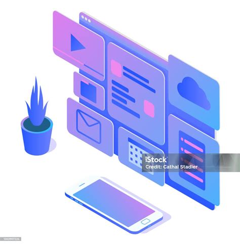 스마트 폰 일러스트와 세련된 그라데이션 아이소 메트릭 벡터 웹 디자인 및 Ui Ux 디자인 0명에 대한 스톡 벡터 아트 및 기타