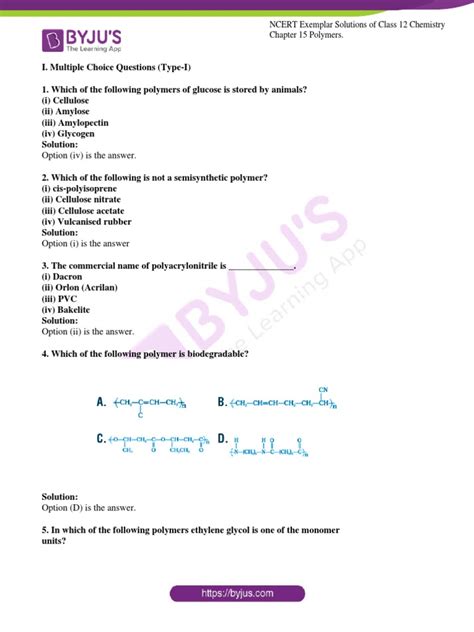 Ncert Exemplar Solutions For Class 12 Chemistry Chapter 15 Polymers
