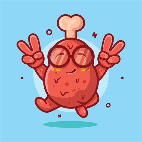 Premium Vector Funny Chicken Thigh Food Character Mascot With Peace