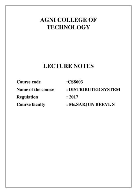 CS8603 DS 5 Units Notes AGNI COLLEGE OF TECHNOLOGY LECTURE NOTES Course Code CS Name Of The