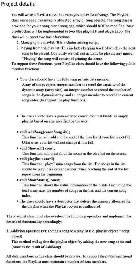 Solved Text Oop C Project Project Details You Will Write A Playlist