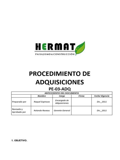 Pe 03 Adq Procedimiento De Adquisiciones Pdf Business Calidad