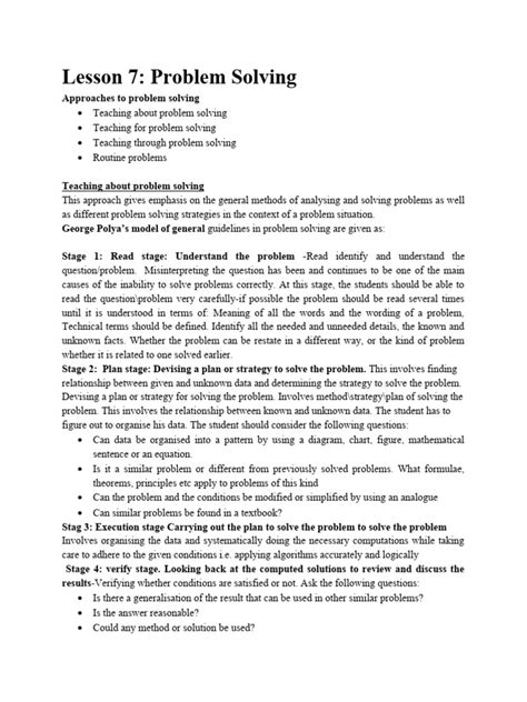 Lesson 7 Problem Solving Pdf Algorithms Mathematics