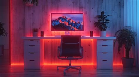 Modern Gaming Setup With Red Led Lights Premium Ai Generated Image