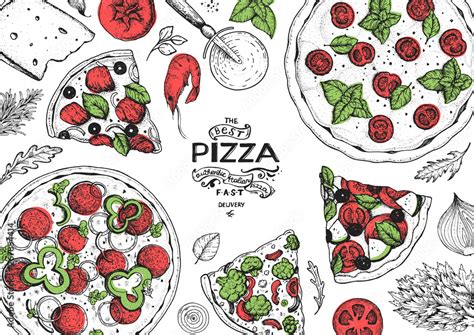 Italian Pizza And Ingredients Top View Frame Italian Food Menu Design