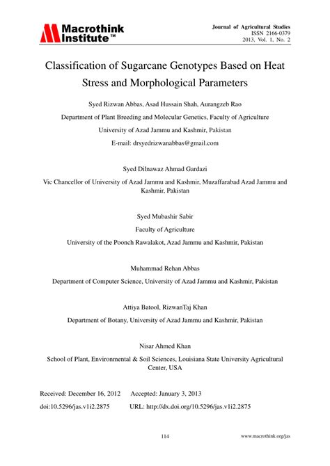 Pdf Classification Of Sugarcane Genotypes Based On Heat Stress And