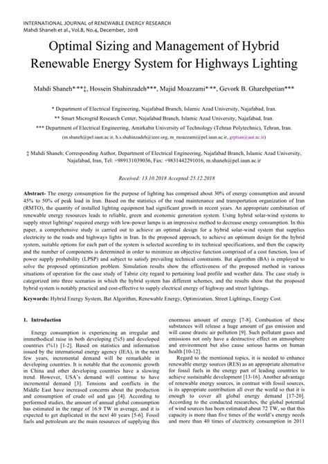 PDF Optimal Sizing And Management Of Hybrid Renewable Energy System For Highways Lighting