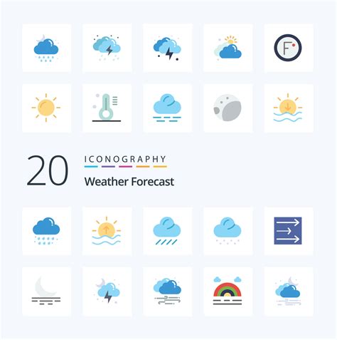 20 Weather Flat Color Icon Pack Like Wind Arrow Sun Weather Cloud