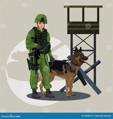 Militärmädchen mit Hund vektor abbildung Illustration von hund 238408157