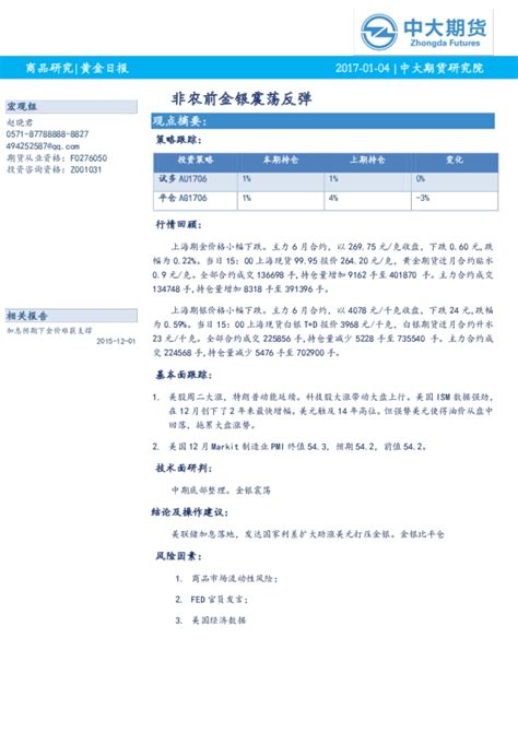 黄金日报：非农前金银震荡反弹