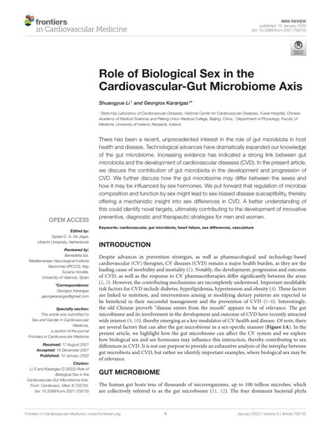 Pdf Role Of Biological Sex In The Cardiovascular Gut Microbiome Axis