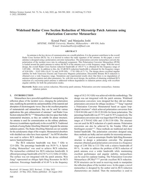 Pdf Wideband Radar Cross Section Reduction Of Microstrip Patch