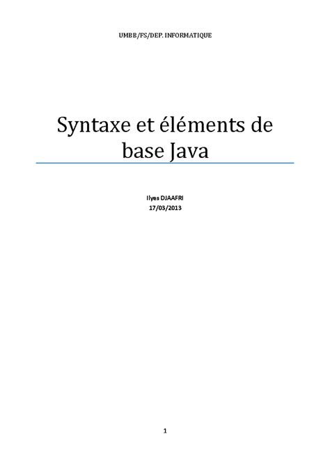 Mémonto Java Mémonto Java Umbbfsdep Informatique Syntaxe Et éléments De Base Java Ilyes