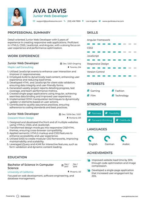 Junior Web Developer Resume Samples Templates For