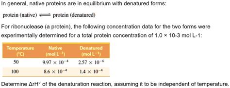 Solved In General Native Proteins Are In Equilibrium With Denatured Forms Protein Native