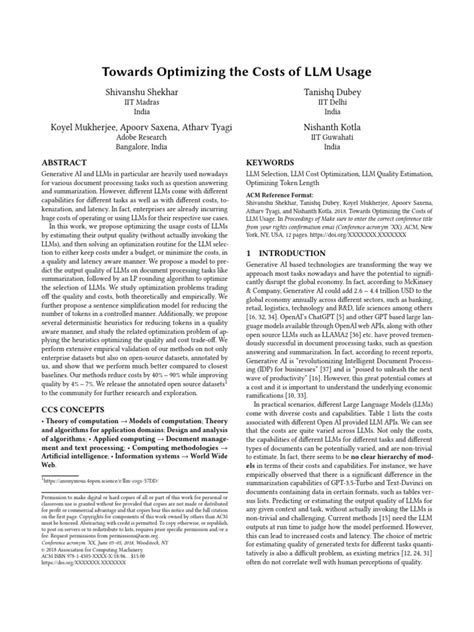 towards optimizing the costs of llm usage pdf mathematical optimization computing