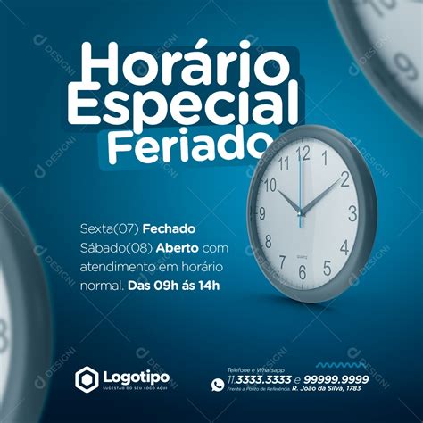 Social Media Horário Especial Feriado PSD Editavel download Designi