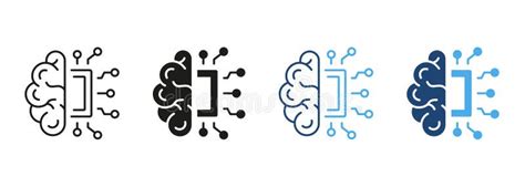 Ai Innovation Concept Line And Silhouette Color Icon Set Human Brain