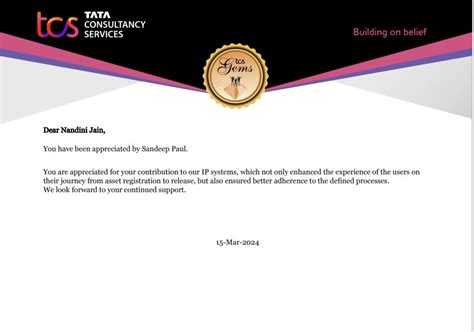 Nandini Jain On Linkedin Appreciation Gratitude Tcs Tcsgems
