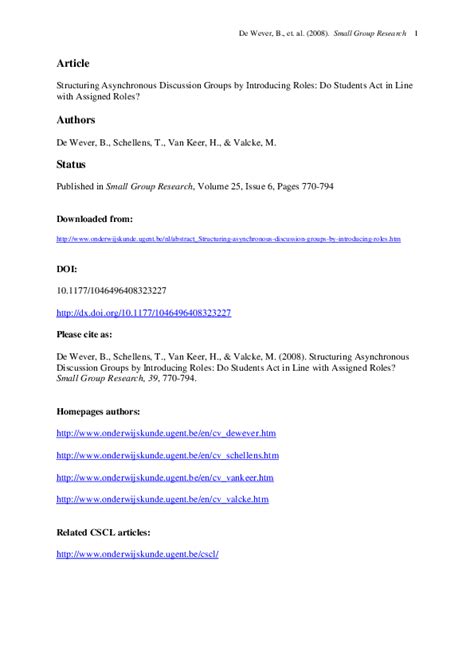 Pdf Structuring Asynchronous Discussion Groups By Introducing Roles