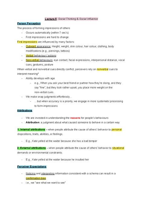 Psych B Midterm Chapters Lecture Social Thinking