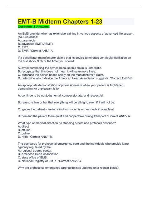 Solution EMT B Midterm Chapters EMT B EMTB Stuvia US