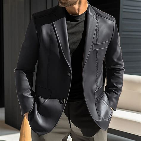 Mens Faux Leather Jacket Blazer Outdoor Vacation Daily Wear Fashion