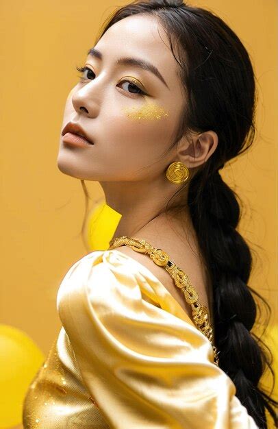 Premium Photo A Woman Wearing A Yellow Dress Posing Against A Yellow