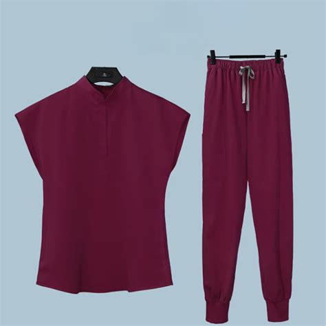 Nursing Uniforms Mandarin Collar Scrub Tops And Jogger Scrub Pants