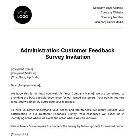 Administration Customer Feedback Survey Invitation Template Edit Online And Download Example