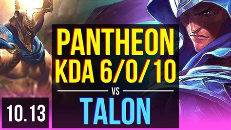 Pantheon Vs Talon Mid Kda 6010 Dominating Kr Grandmaster V10