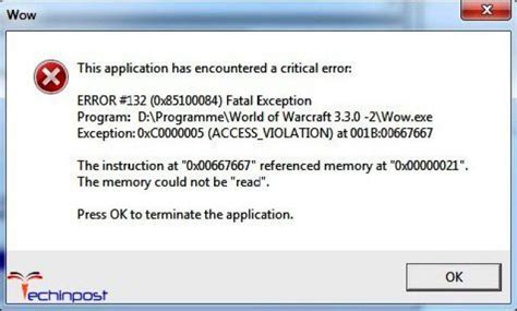 This Application Has Encountered A Critical Error Wow