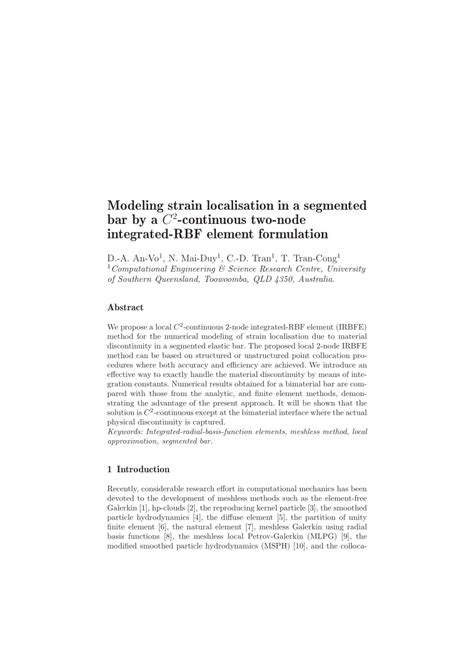 Pdf Modeling Strain Localisation In A Segmented Bar By A C2 Continuous Two Node Integrated Rbf