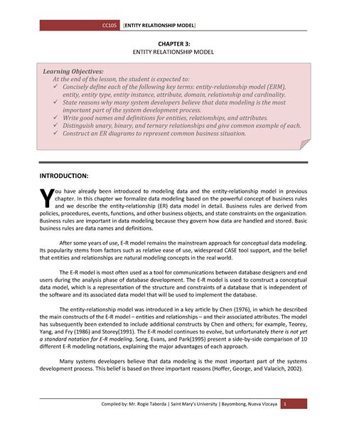 CC105 Topic 4 ER Model Module CHAPTER 3 ENTITY RELATIONSHIP