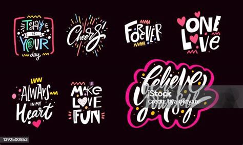 최고의 동기 부여 문구 설정 손으로 그린 다채로운 현대적인 레터링 등에 대한 스톡 벡터 아트 및 기타 이미지 등 디자인 라벨 Istock